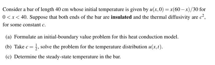 Solved Consider a bar of length 40 cm whose initial | Chegg.com