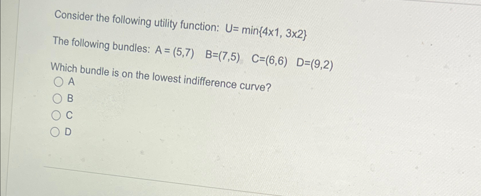 Solved Consider the following utility function: | Chegg.com