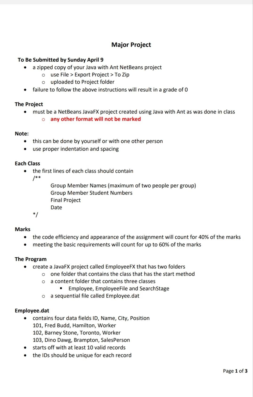 Solved Major Project To Be Submitted by Sunday April 9 - a | Chegg.com