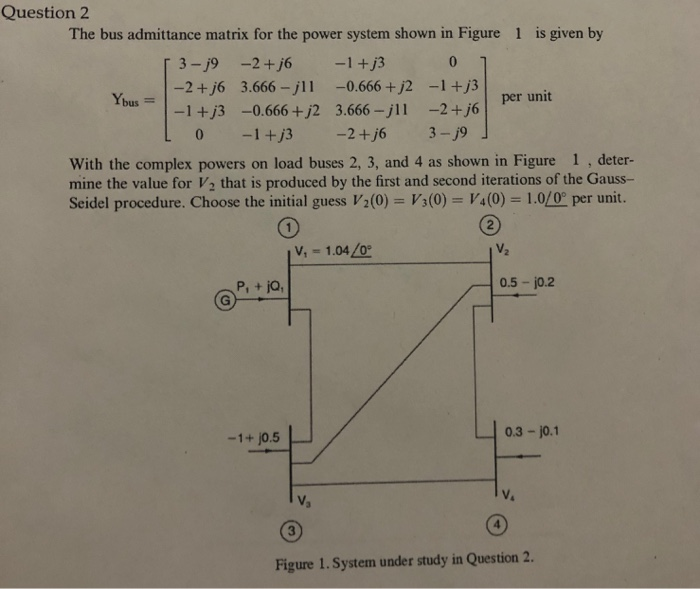 Solved Question 2 The bus admittance matrix for the power | Chegg.com