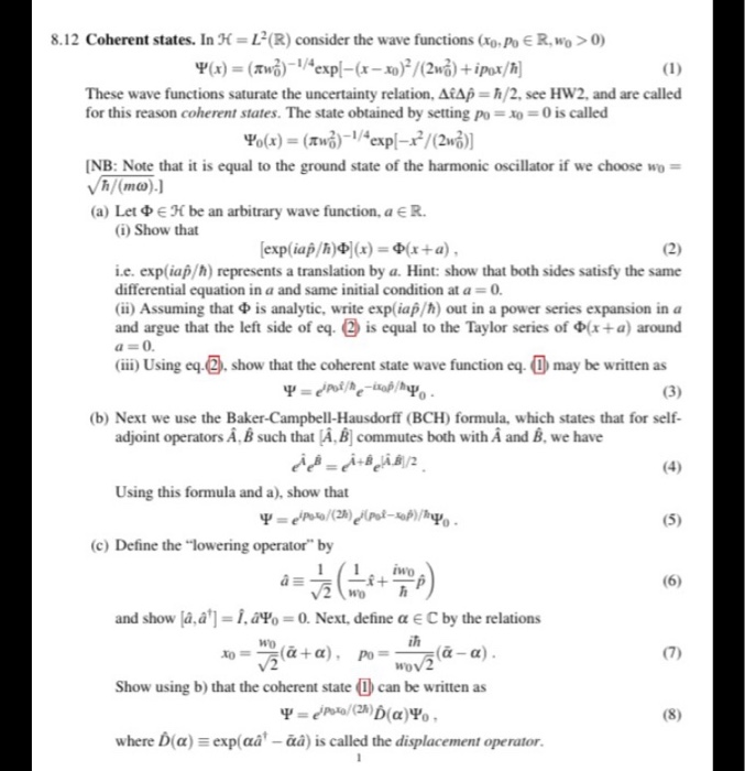 8.12 Coherent states. In H=L(R) consider the wave | Chegg.com