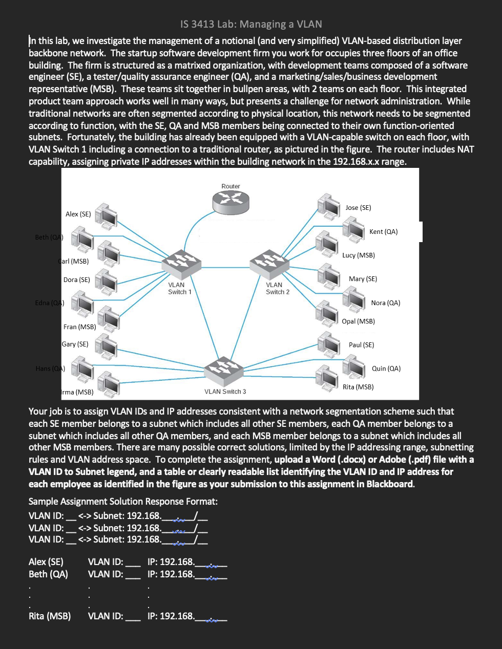 Solved IS 3413 ﻿Lab: Managing a VLAN In this lab, we | Chegg.com