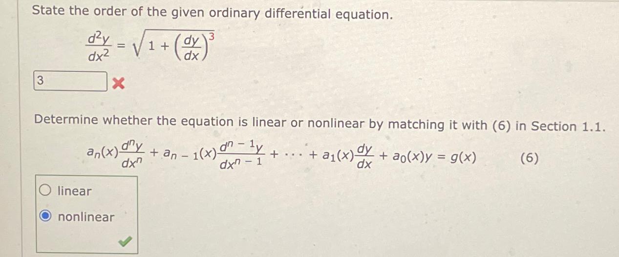 Solved State The Order Of The Given Ordinary Differential