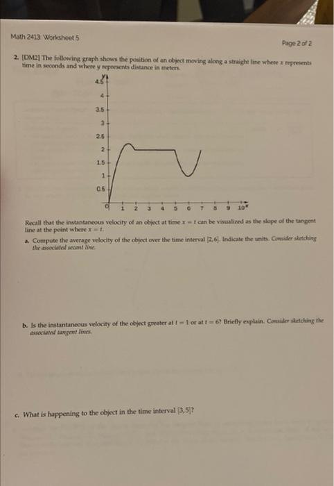 Solved 2. [DM2] The following graph shows the position of an | Chegg.com