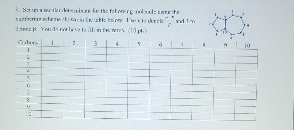 Solved a-E 9. Set up a secular determinant for the following | Chegg.com