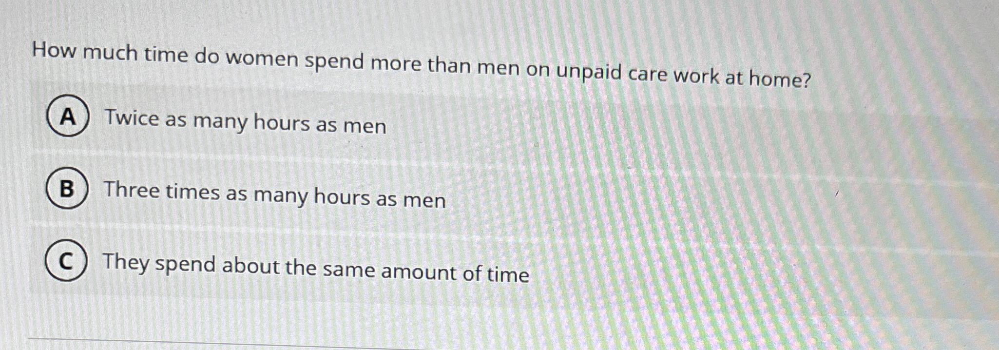 Solved How much time do women spend more than men on unpaid | Chegg.com