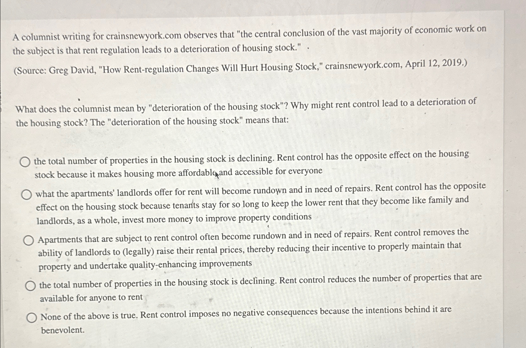 Solved A columnist writing for crainsnewyork.com observes | Chegg.com