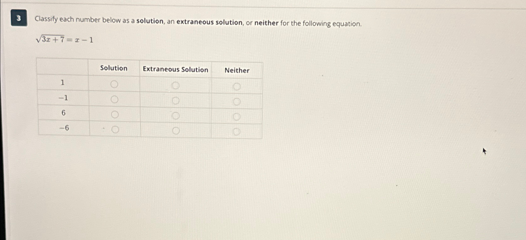 Solved 3 ﻿Classify each number below as a solution, an | Chegg.com
