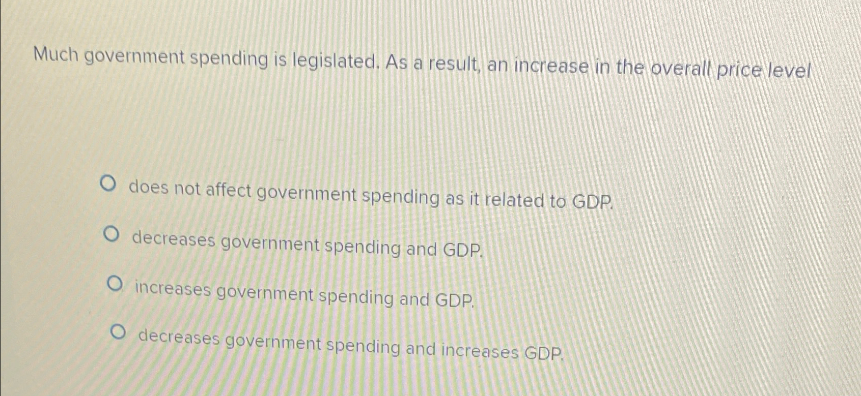 Solved Much government spending is legislated. As a result, | Chegg.com