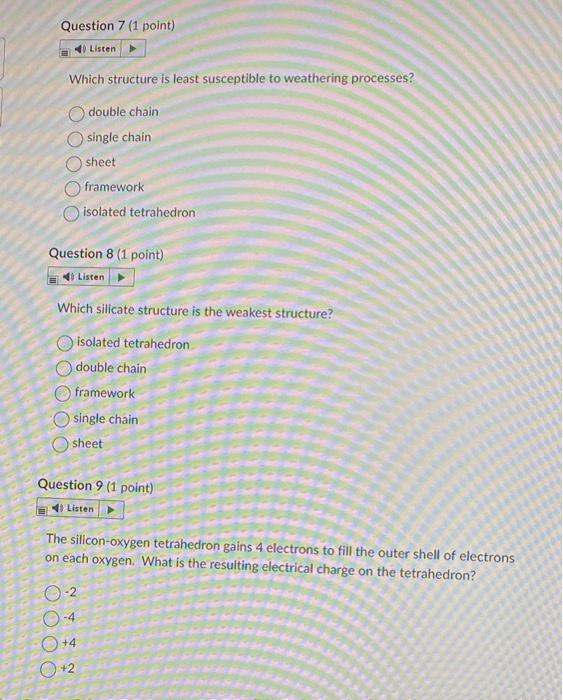 Solved Quartz has which silicate structure? framework | Chegg.com