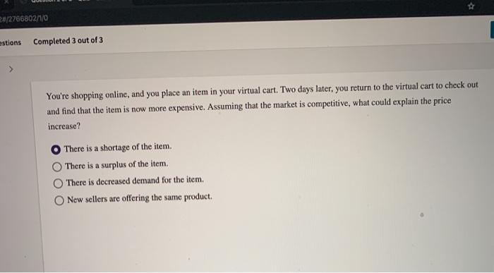 Solved 28/2766802/10 estions Completed 3 out of 3 You're | Chegg.com