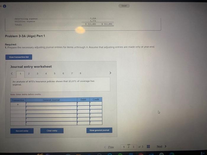 Solved Required information Problem 3-3A (Algo) Preparing | Chegg.com