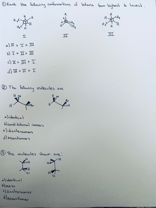 Solved 0 Rank the following conformations of butance from | Chegg.com