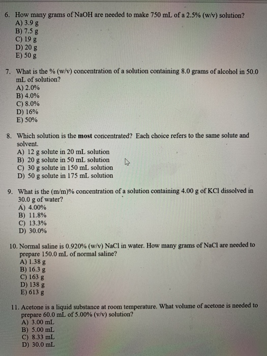 Solved 6. How many grams of NaOH are needed to make 750 mL | Chegg.com