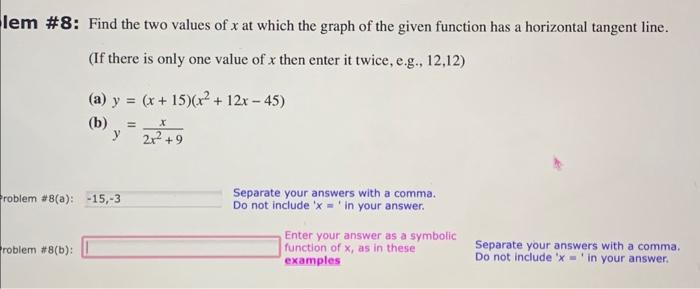 Solved lem #8: Find the two values of x at which the graph | Chegg.com