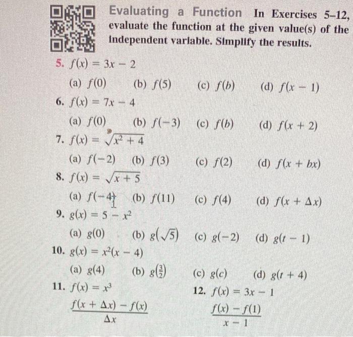Solved Evaluating a Function In Exercises 5-12, evaluate the | Chegg.com
