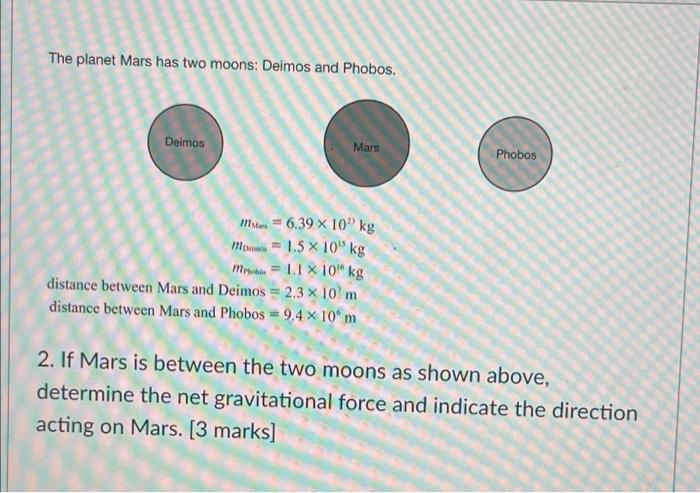 Solved The planet Mars has two moons: Deimos and Phobos. | Chegg.com