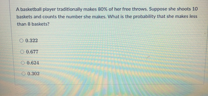Solved A basketball player traditionally makes 80% of her | Chegg.com