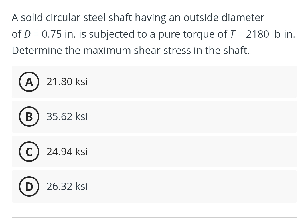 Solved A solid circular steel shaft having an outside | Chegg.com