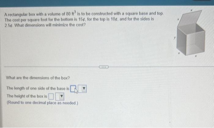 Solved A rectangular box with a volume of 80ft3 is to be | Chegg.com