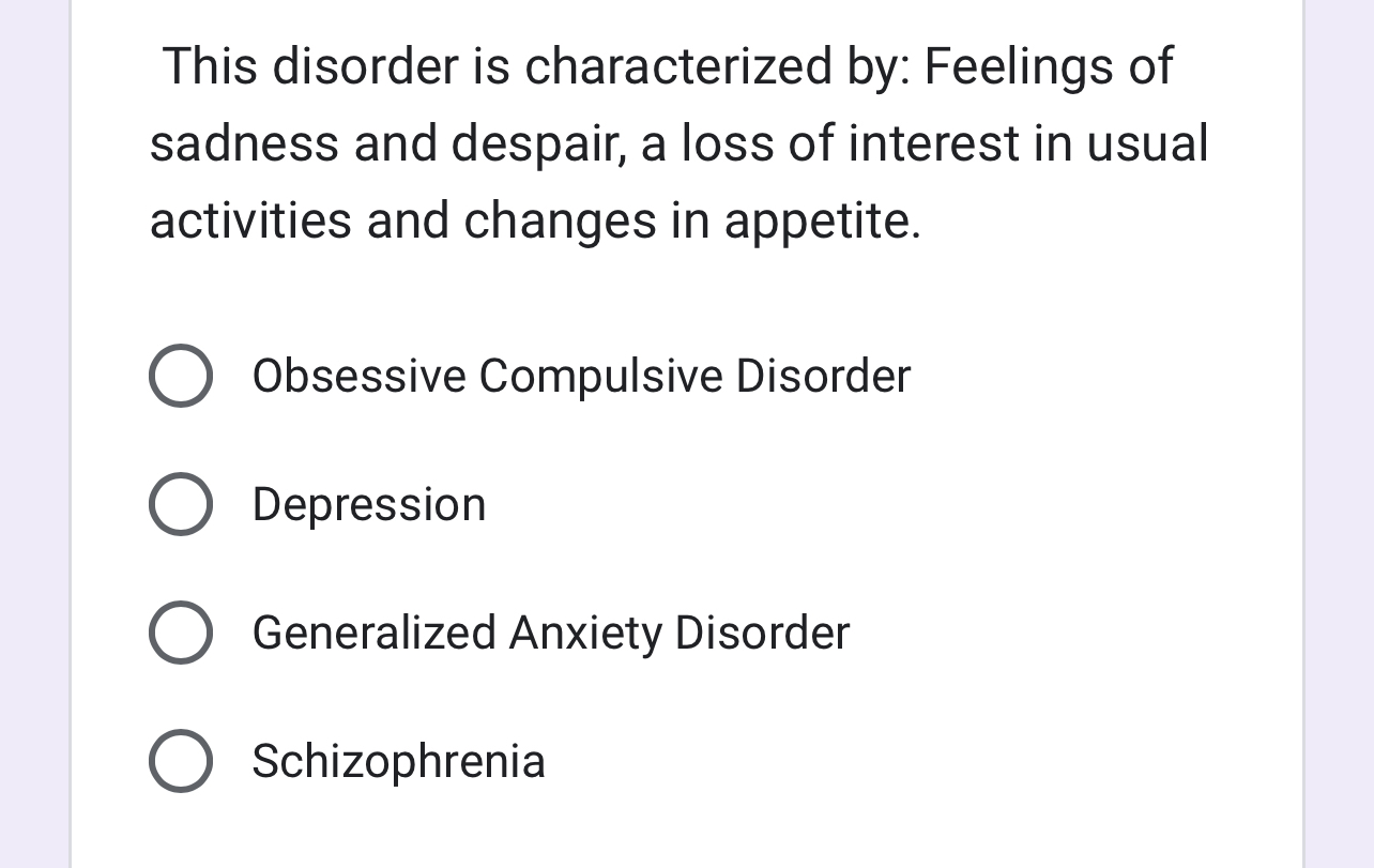 Solved This disorder is characterized by: Feelings of | Chegg.com