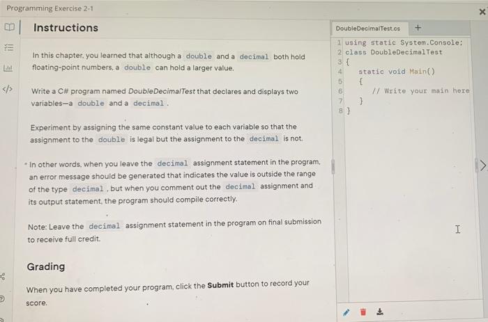 Solved X Programming Exercise 2-1 Instructions In this | Chegg.com