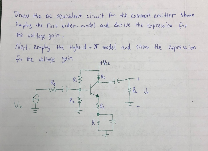 Solved Draw the ac equivalent circuit for the common emitter | Chegg.com