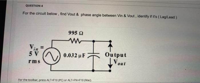 Solved For the circuit below, find Vout \& phase angle | Chegg.com