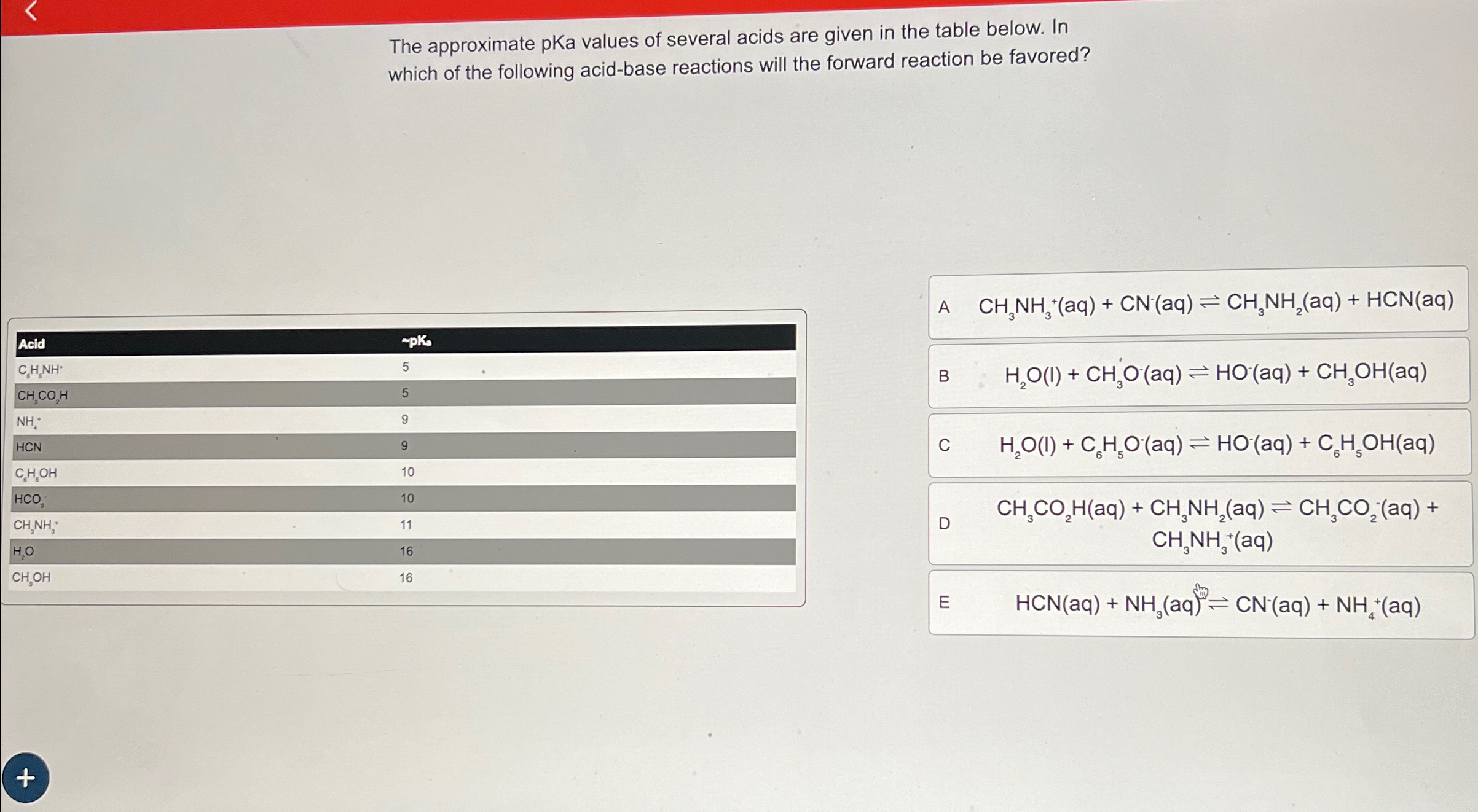 Solved The approximate pKa values of several acids are given | Chegg.com