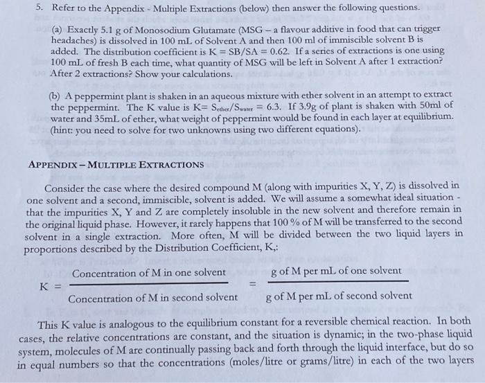 Solved 5. Refer to the Appendix - Multiple Extractions | Chegg.com