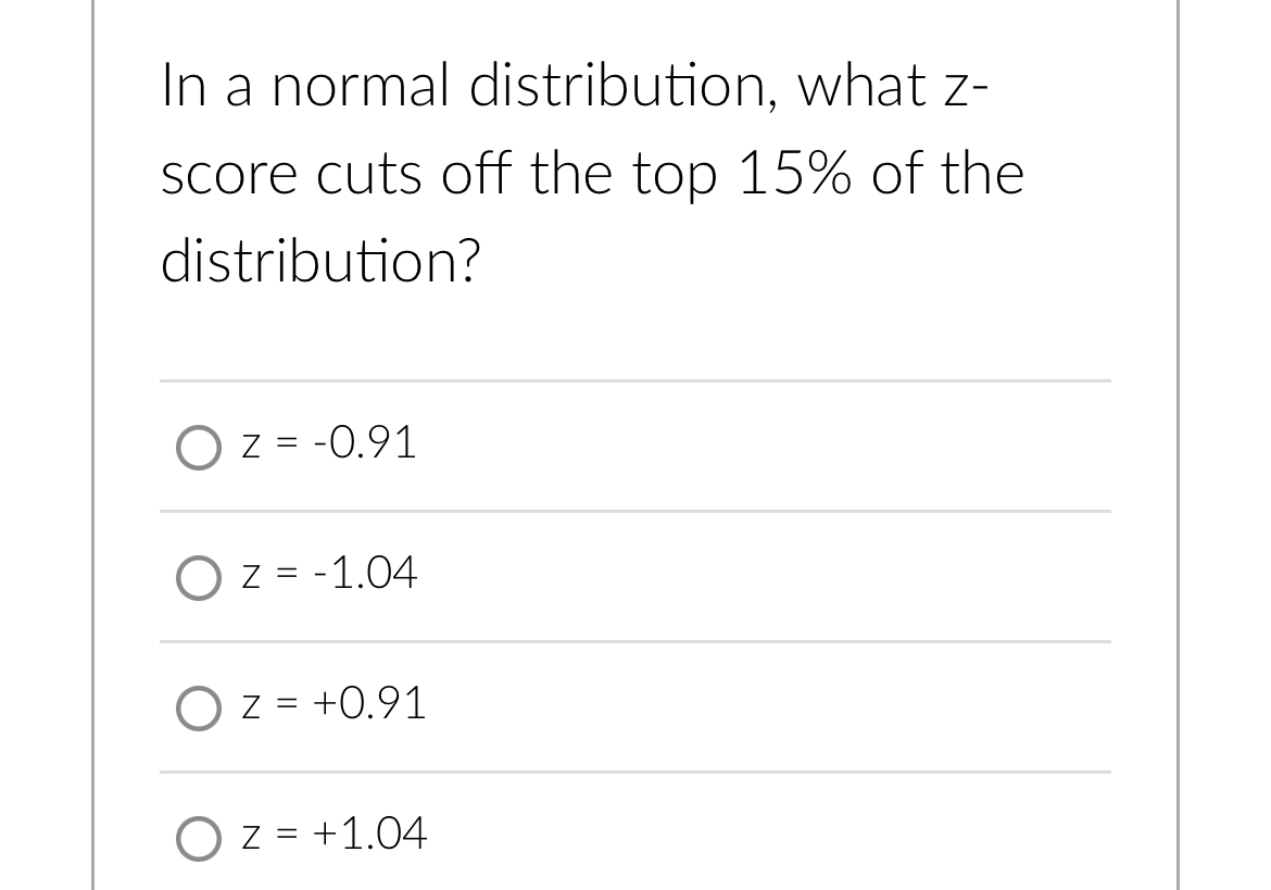 Solved In a normal distribution, what zscore cuts off the | Chegg.com