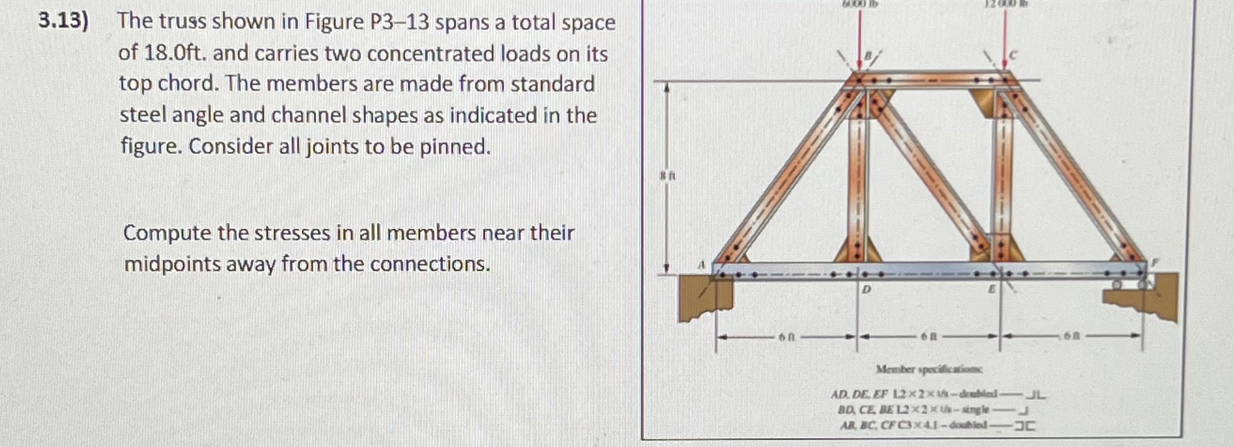 Solved 3.13) The truss shown in Figure P3-13 spans a total | Chegg.com
