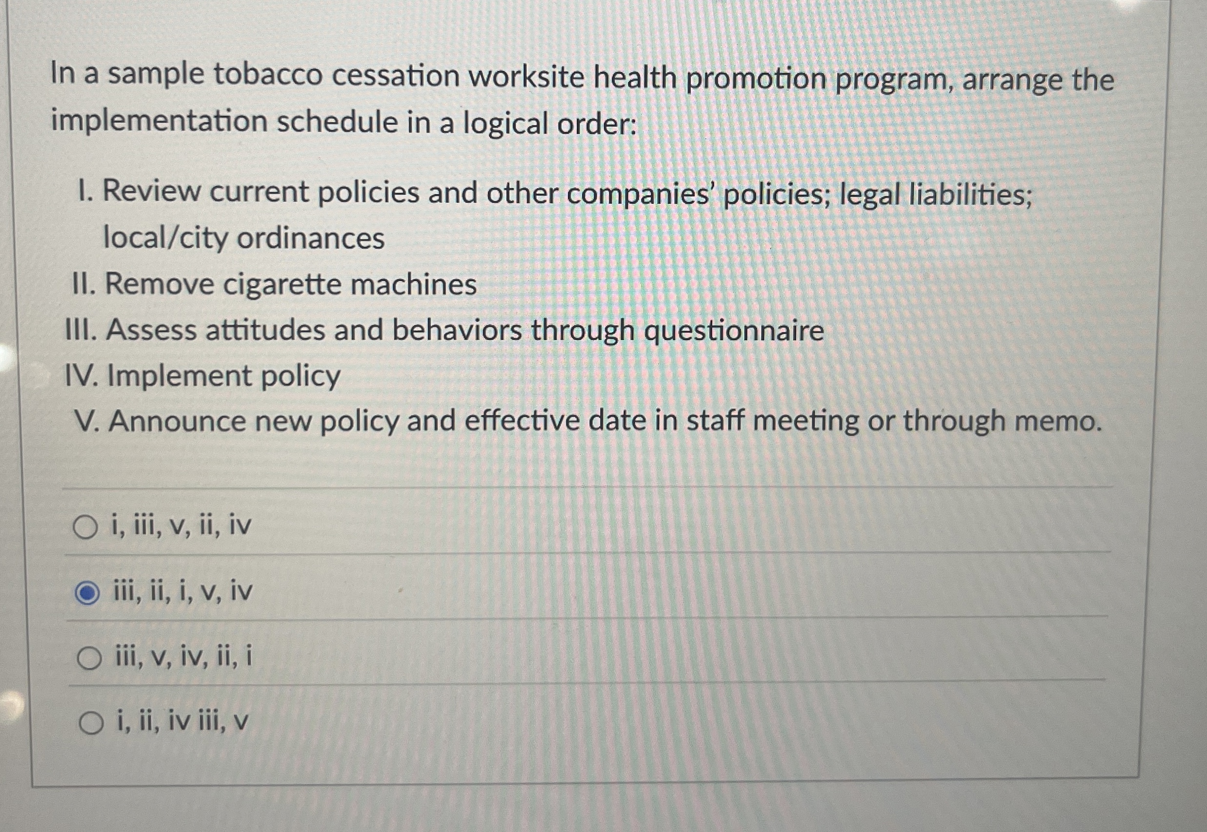 In a sample tobacco cessation worksite health | Chegg.com