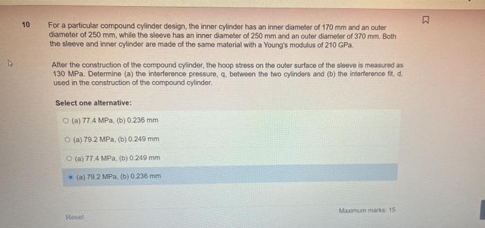 Solved 23 10 For a particular compound cylinder design, the | Chegg.com