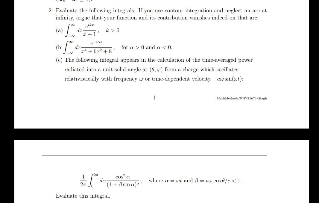 Solved 00 pika 1 2. Evaluate the following integrals. If you | Chegg.com