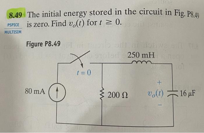 Solved 8.49 The initial energy stored in the circuit in Fig. | Chegg.com