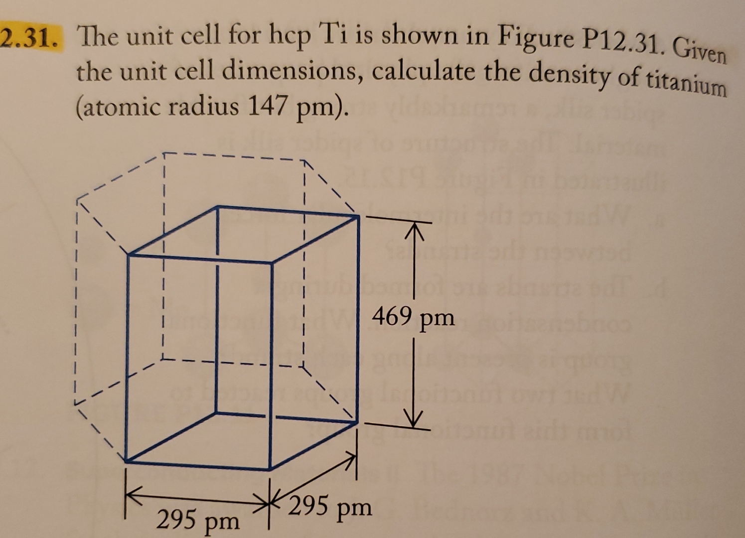 Solved 2.31. ﻿The unit cell for hcp Ti is shown in Figure | Chegg.com