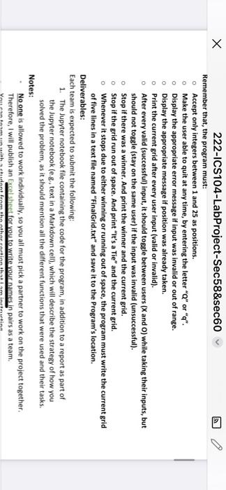 Solved 222-ICS104-Lab Project - Sections 58&60 The "XO" game | Chegg.com