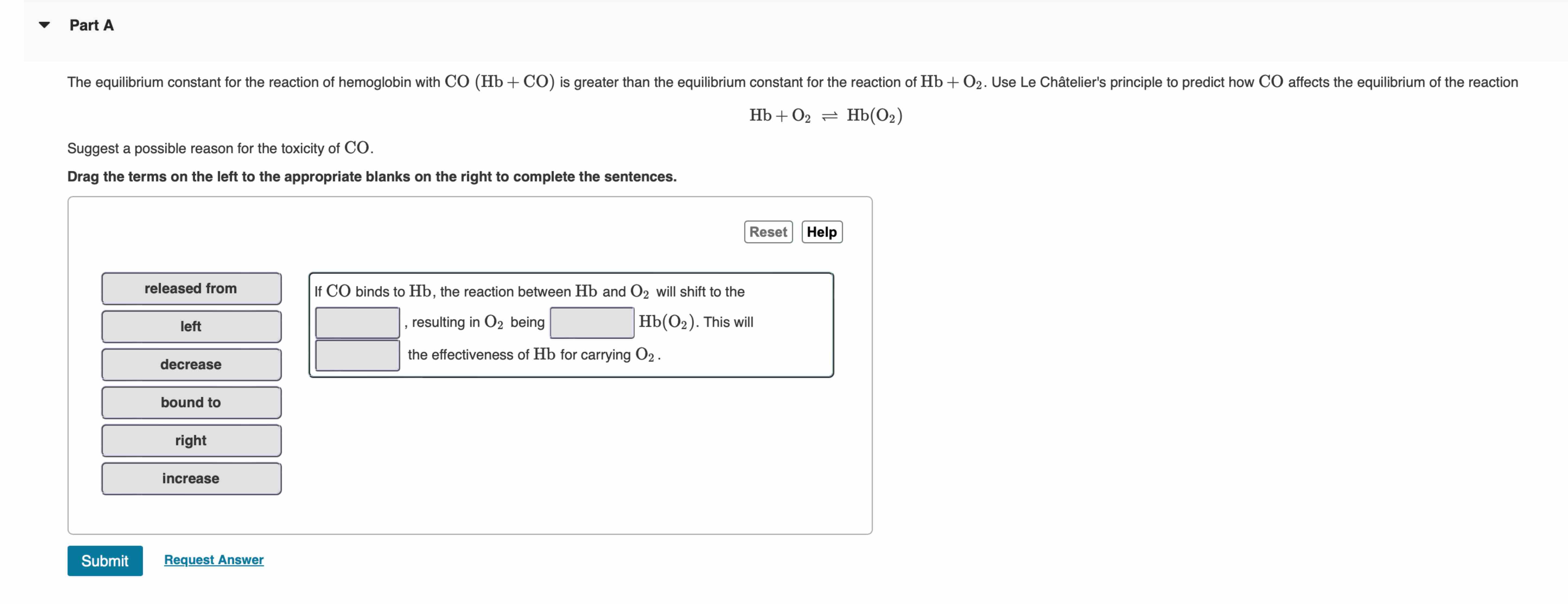 Solved Part AHb+O2⇌Hb(O2)Suggest a possible reason for the | Chegg.com