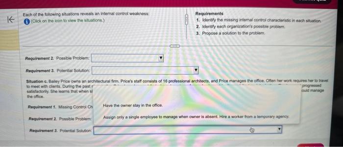 Solved Each of the following shtuations reveals an internal | Chegg.com