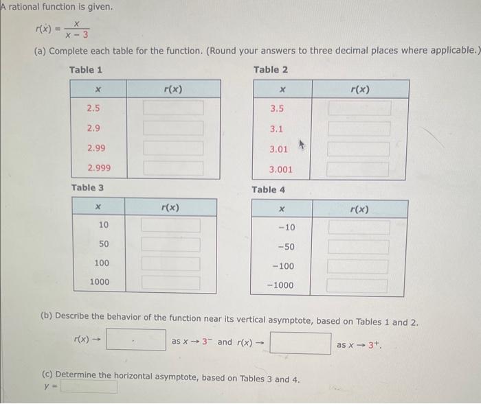 Solved A rational function is given. r(x)=x−3x (a) Complete | Chegg.com