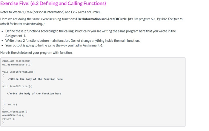 Solved Exercise Five: (6.2 Defining and Calling Functions) | Chegg.com