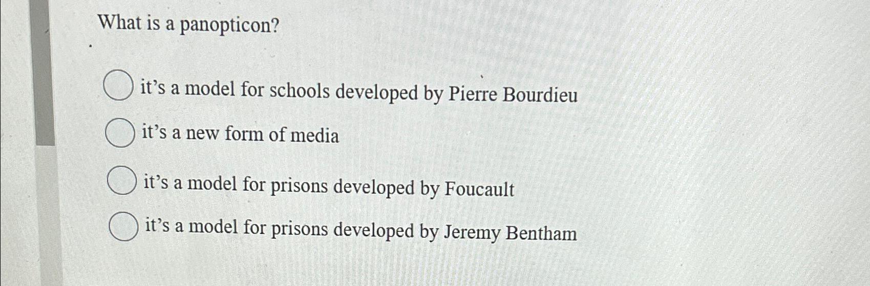 Solved What is a panopticon?it's a model for schools | Chegg.com