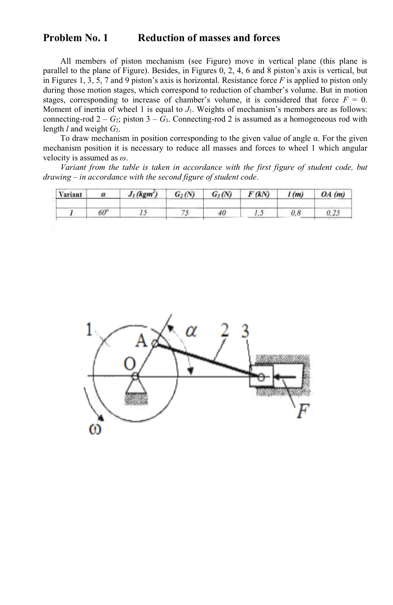 Solved Problem No. 1 ﻿Reduction of masses and forcesAll | Chegg.com