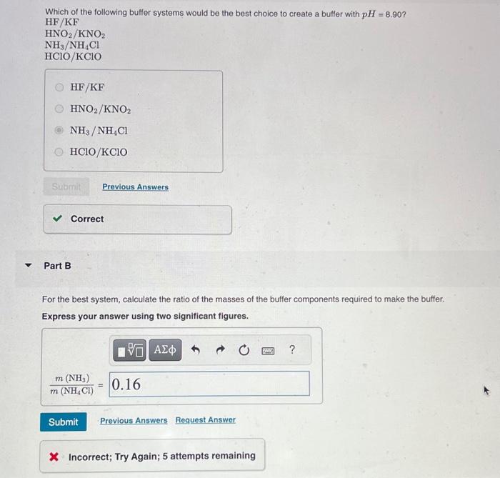 Solved Which of the following buffer systems would be the | Chegg.com