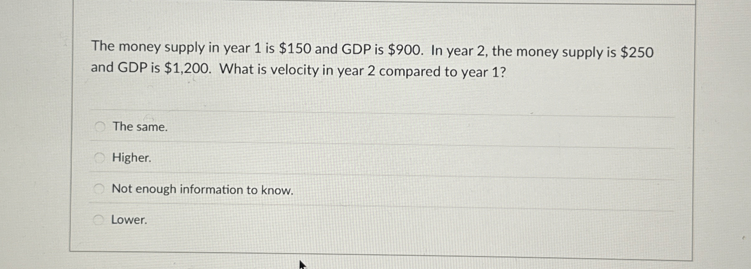 High Quality SOLUTION The money supply in year 1 ﻿is $150 ﻿and GDP is $900. | Chegg.com