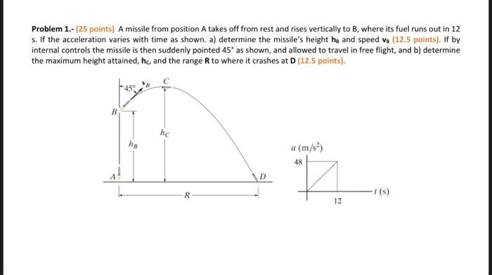 Solved A missile from position A takes off from rest and | Chegg.com