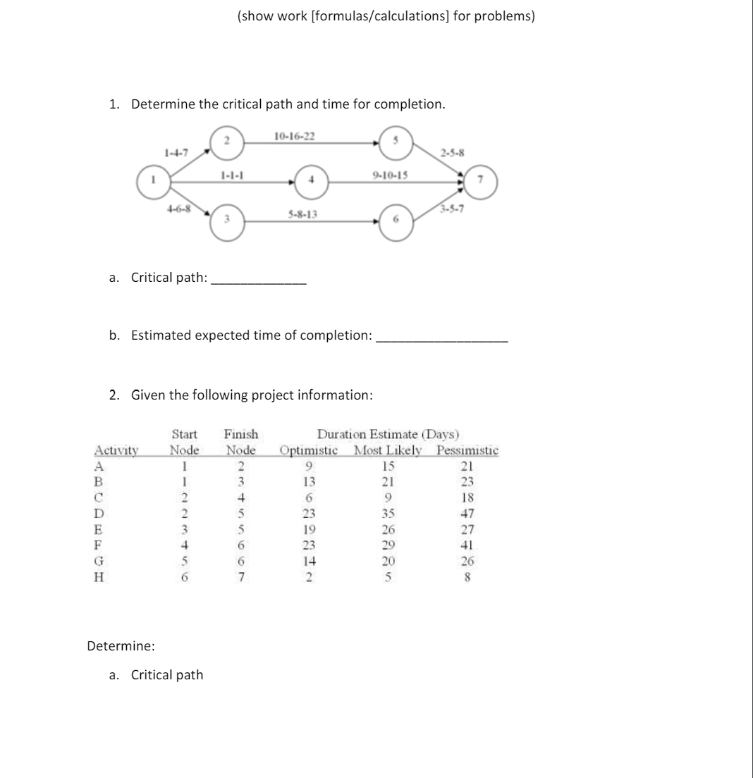 Solved b. ﻿Estimated expected (mean) ﻿time and standard | Chegg.com