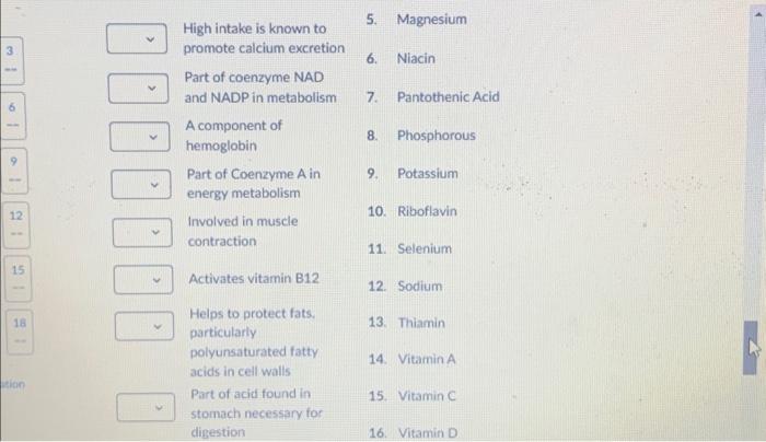 Solved Match the vitamin/mineral with the correct | Chegg.com