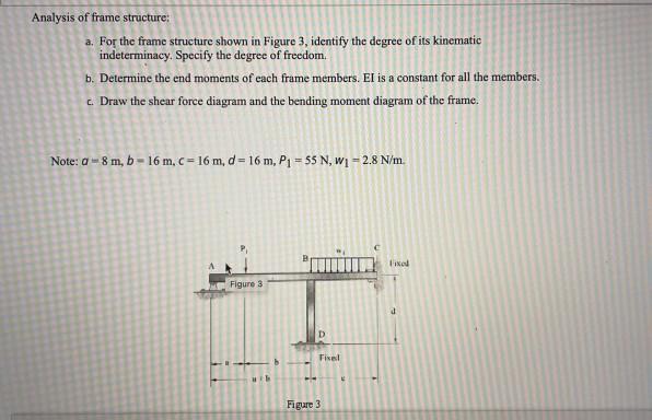 Solved Analysis of frame structure: a. For the frame | Chegg.com